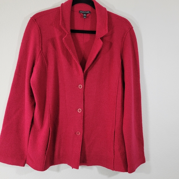 Eileen Fisher | Jackets & Coats | Eileen Fisher Red Boiled Wool Lightweight Minimalist Blazer ...